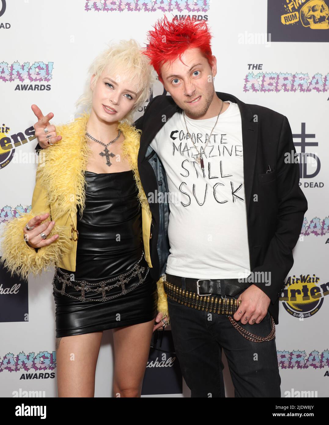 Sam Matlock (right) and Milkie Way from Wargasm attending the Kerrang ...