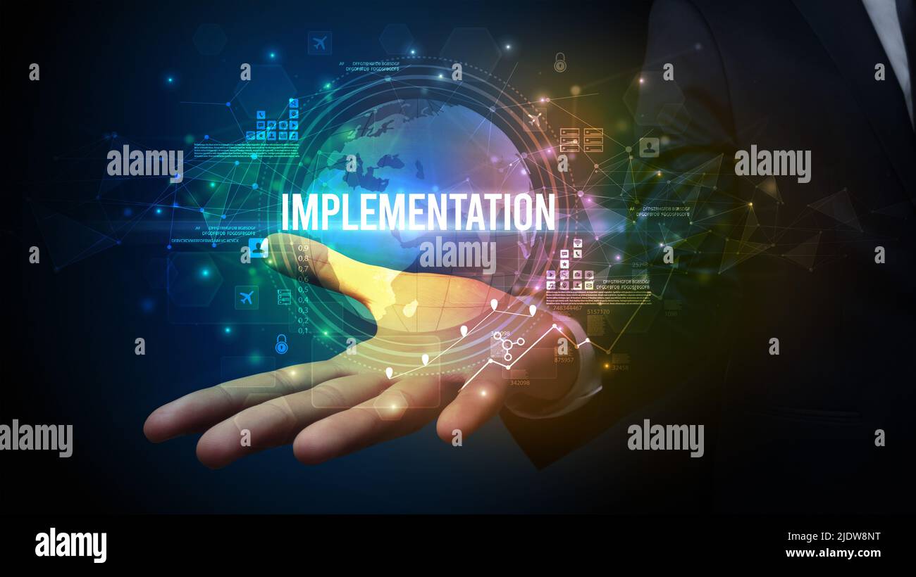 Elegant hand holding technology-related inscription Stock Photo - Alamy