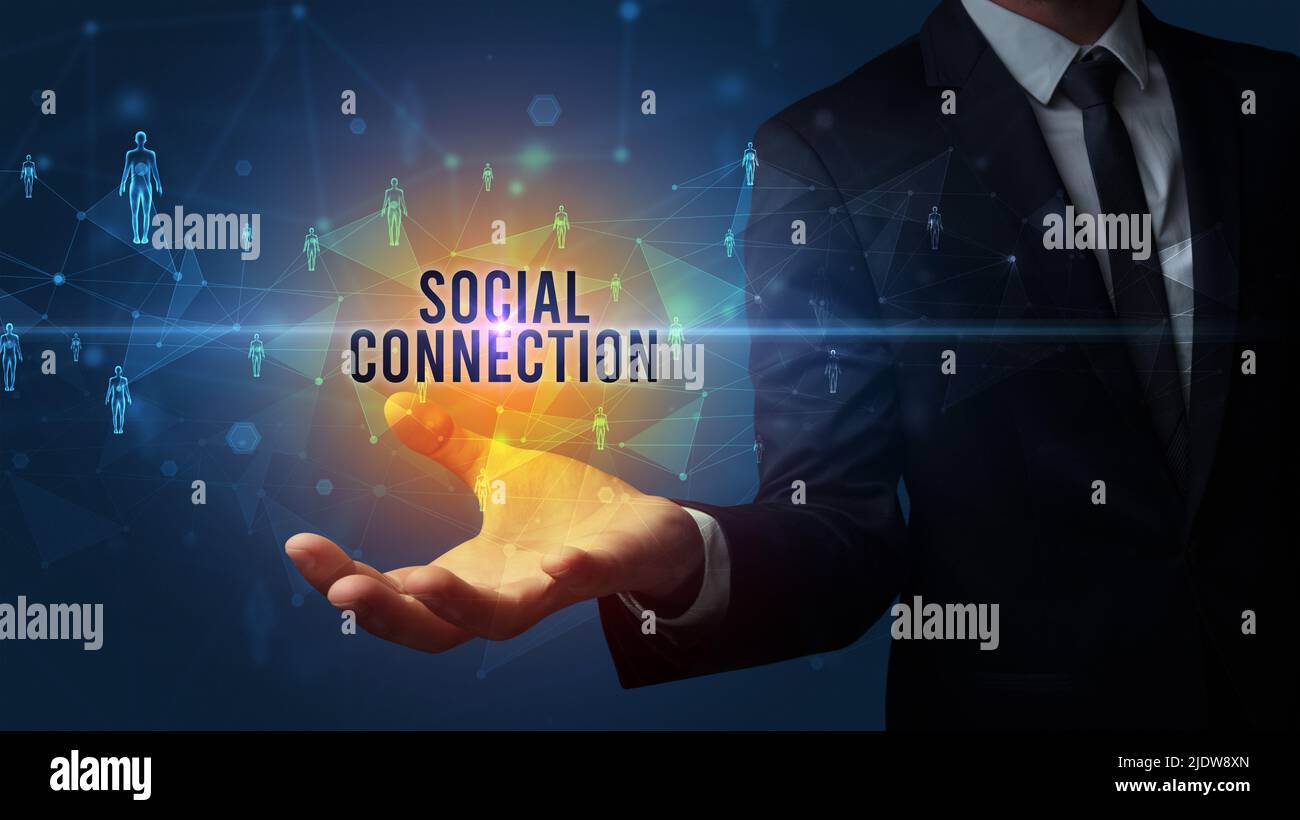 Hand holding social media related inscription Stock Photo - Alamy