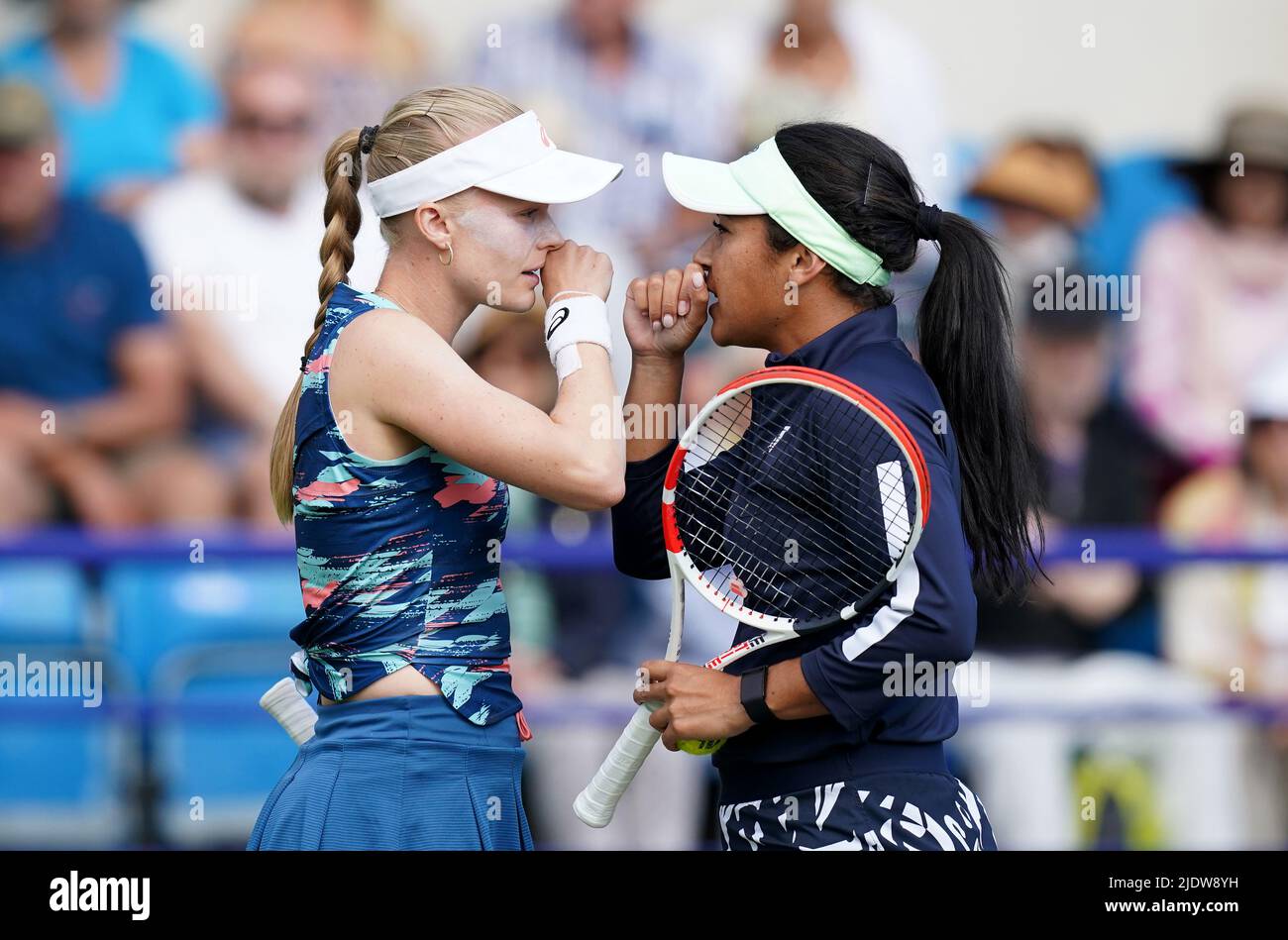 Harriet Dart (left) and Heather Watson during their doubles match on ...
