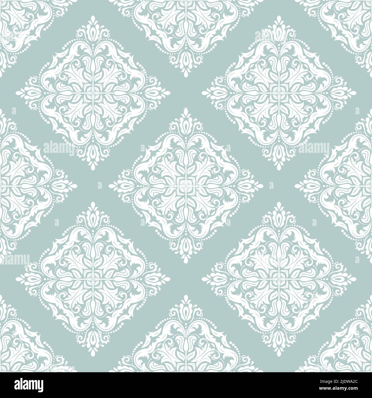 Classic seamless vector light blue and white pattern. Damask orient ...