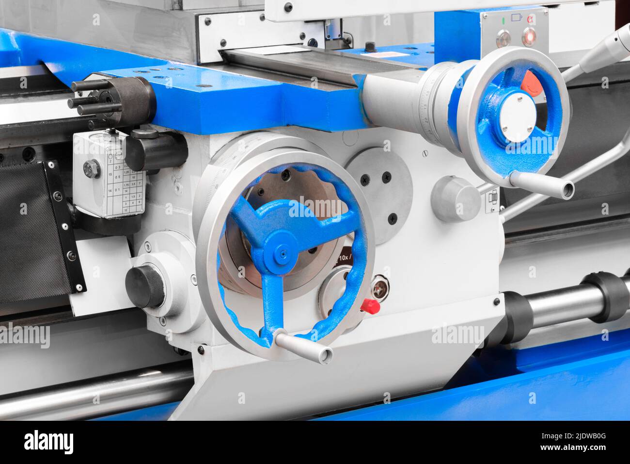 Lathe control knobs close up. Metal machine tools industry. The ...