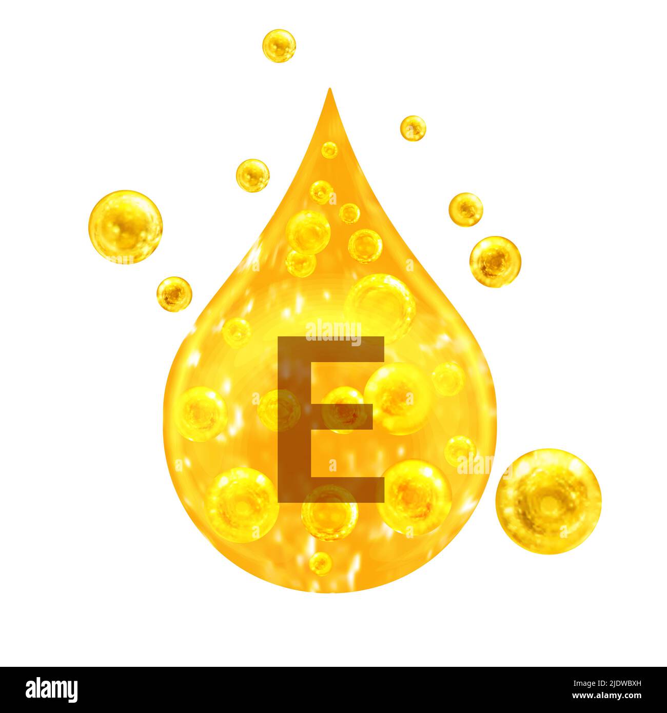 Vitamin E. Images golden drop and balls with oxygen bubbles. Health ...