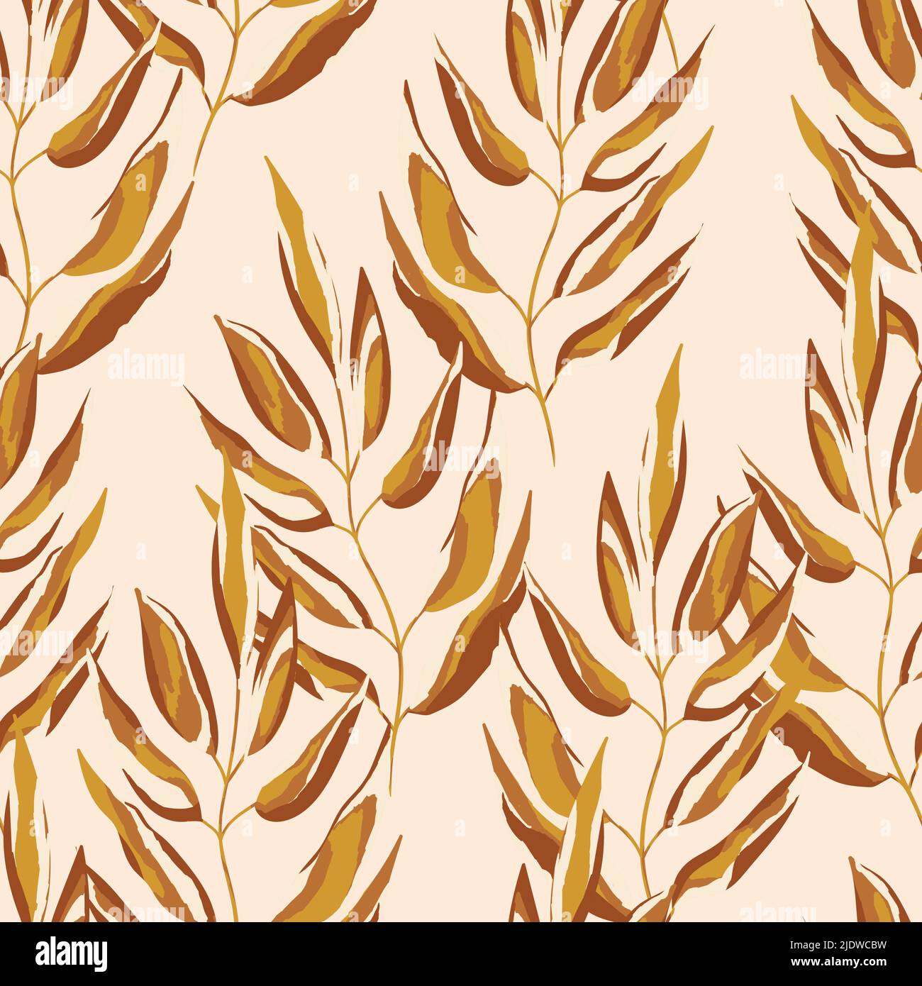 Beige and white seamless pattern with sprigs. Vector stock illustration ...
