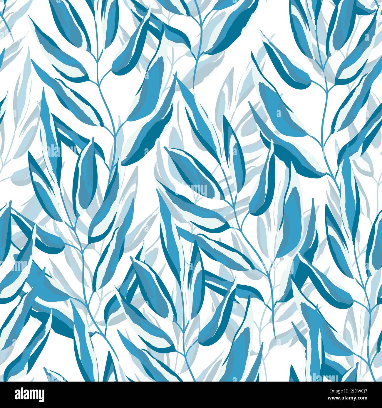 Blue and white seamless pattern with sprigs. Vector stock illustration ...