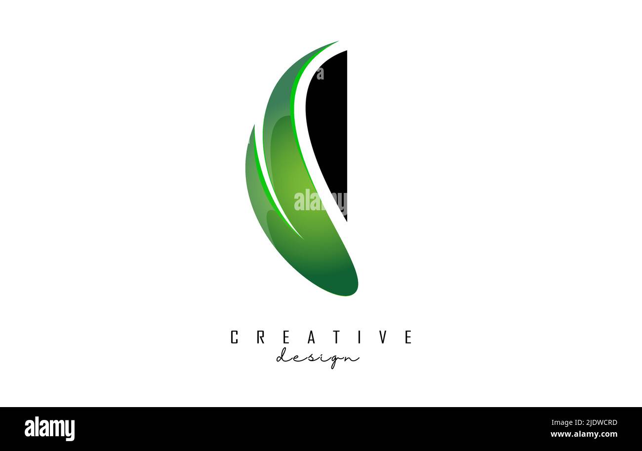 Vector illustration of abstract letter I with leaf, eco, natural design ...