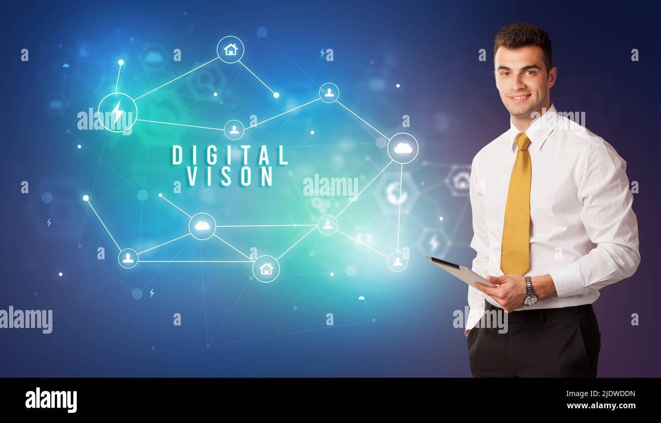 Businessman thinking about technology concept Stock Photo - Alamy