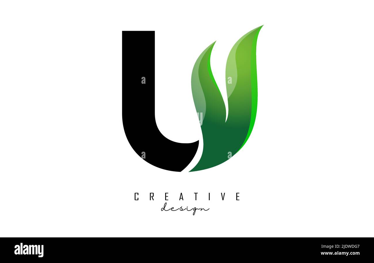 Vector illustration of abstract letter U with leaf, eco, natural design ...