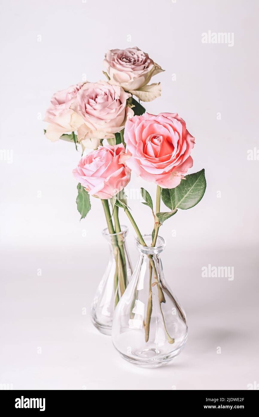 Bouquet of soft pink roses. Romantic pastel background. bouquet pastel ...