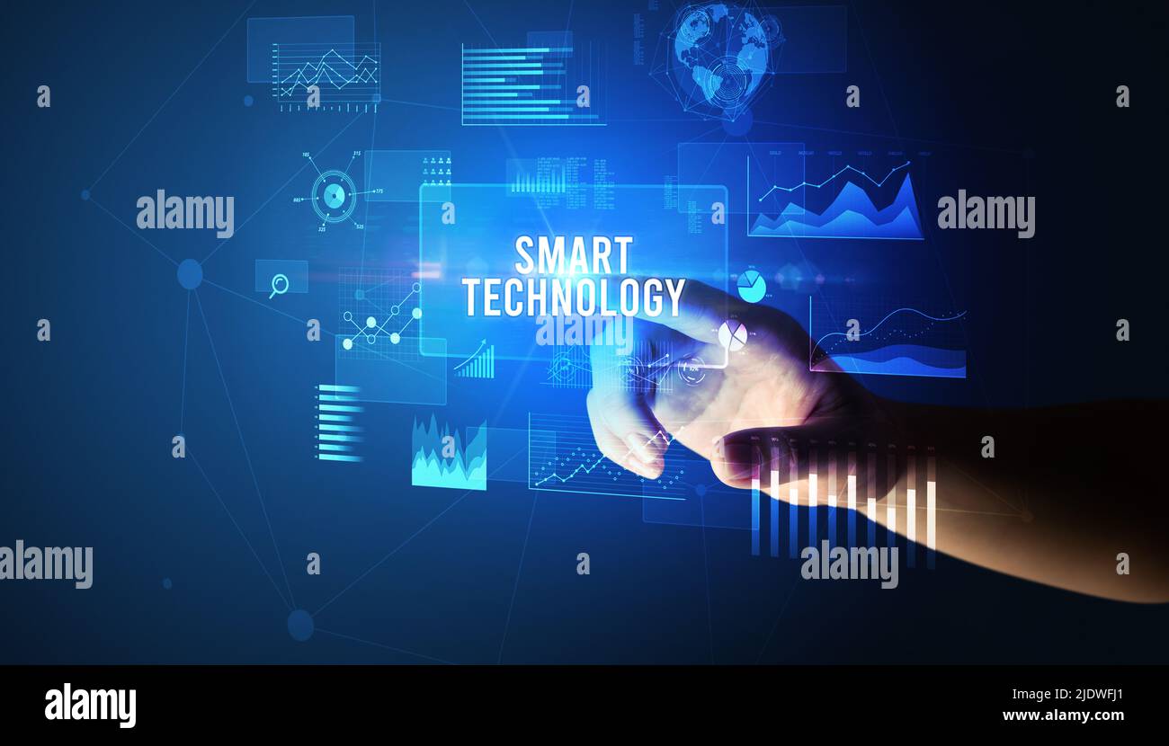 hand touching digital button, modern technology concept Stock Photo - Alamy