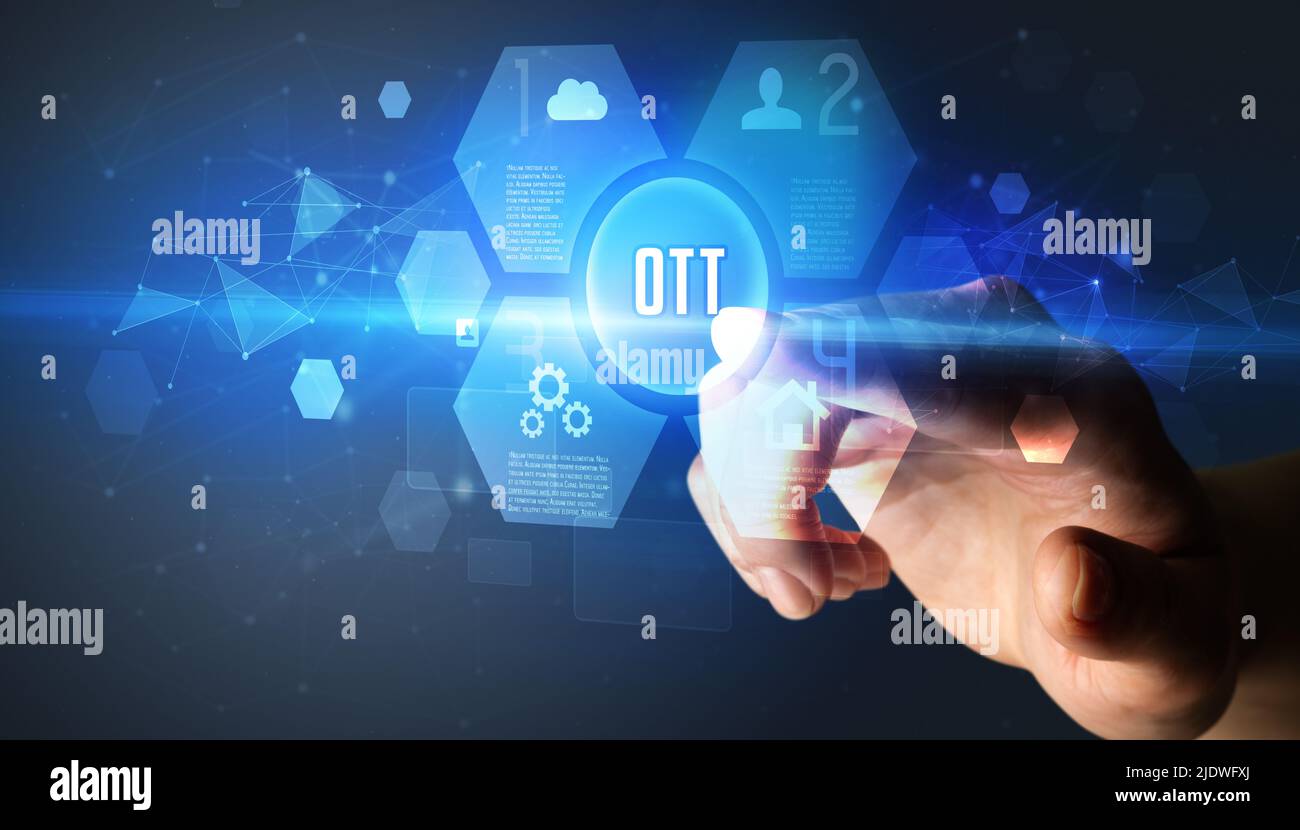 Hand touching digital button concept Stock Photo - Alamy