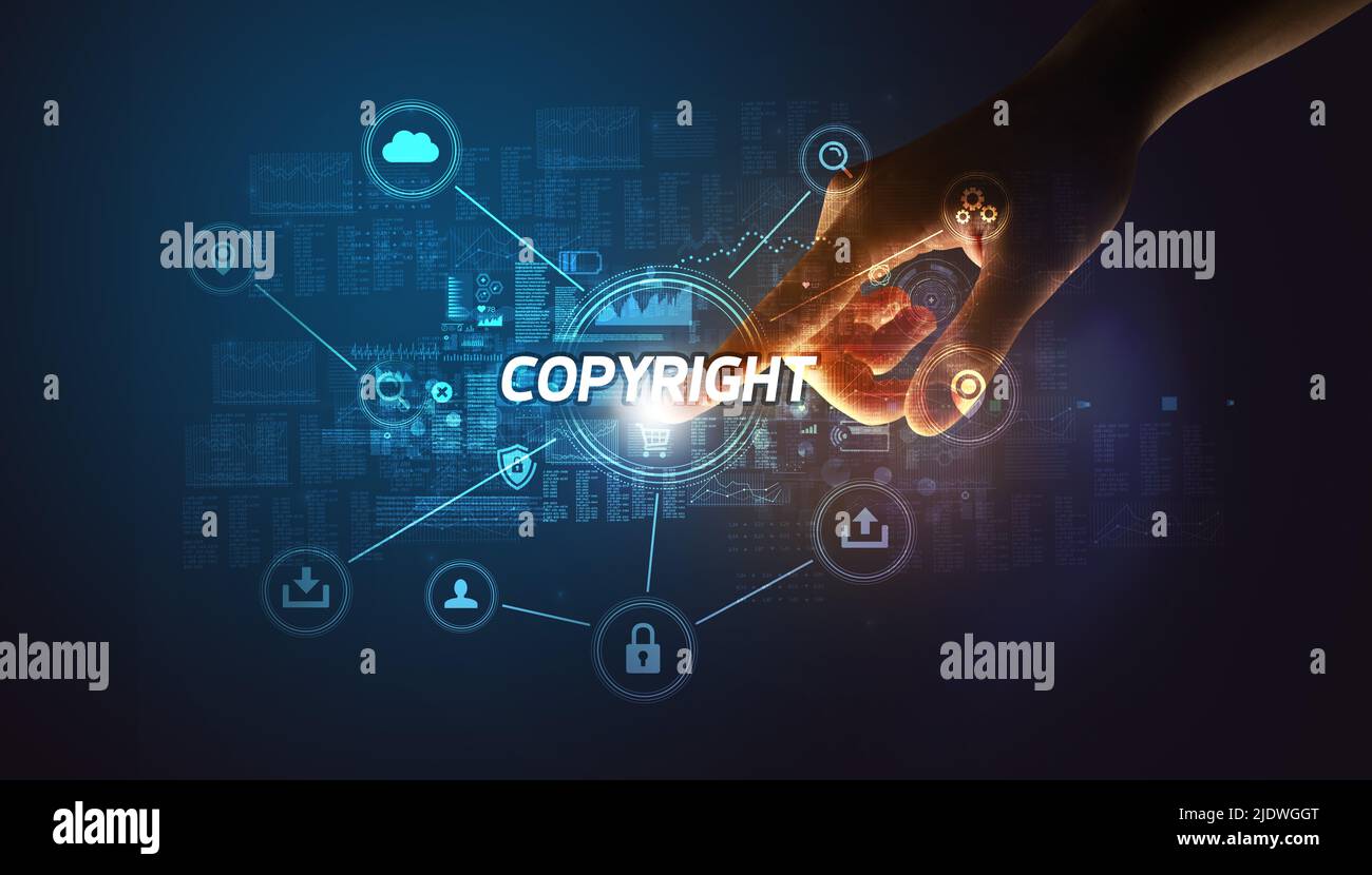 Hand touching cybersecurity button concept Stock Photo - Alamy