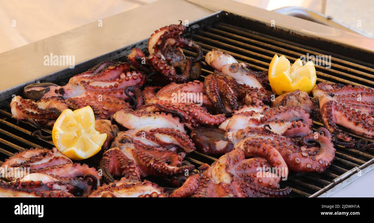 grilled octopus Freshly caught with tentacles and sliced lemon to ...