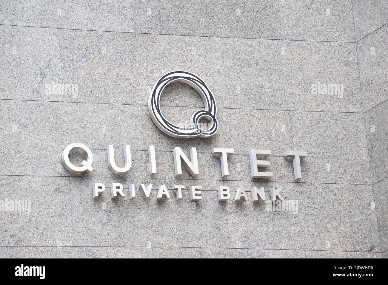 A shop sign of QUINTET PRIVATE BANK, on June 23, 2022 in Luxembourg ...