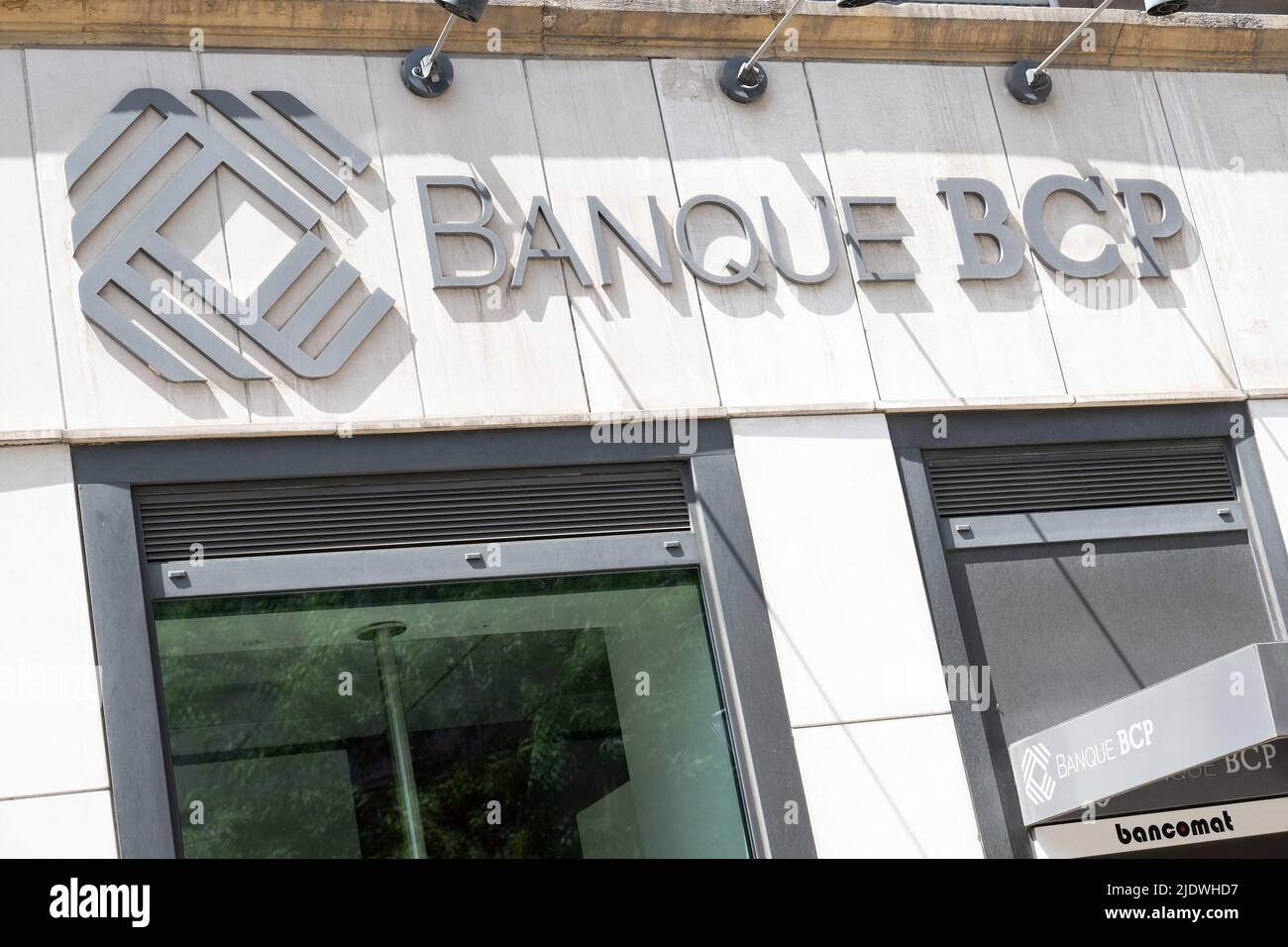 A shop sign of Banque BCP, on June 23, 2022 in Luxembourg City ...