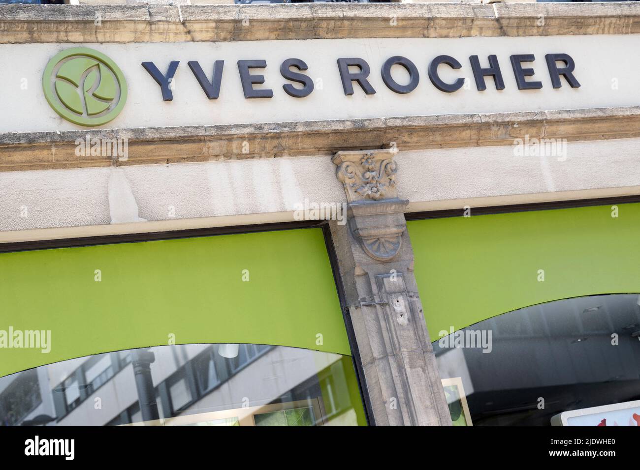 A shop sign of Yves Rocher, on June 23, 2022 in Luxembourg City ...
