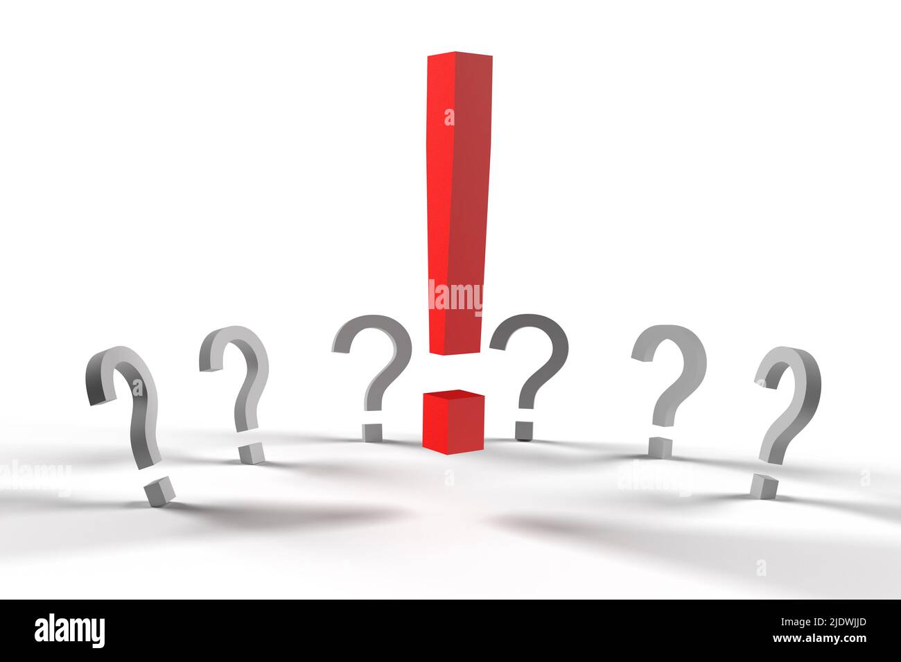 Red exclamation mark in front of a lot of question marks Stock Photo ...