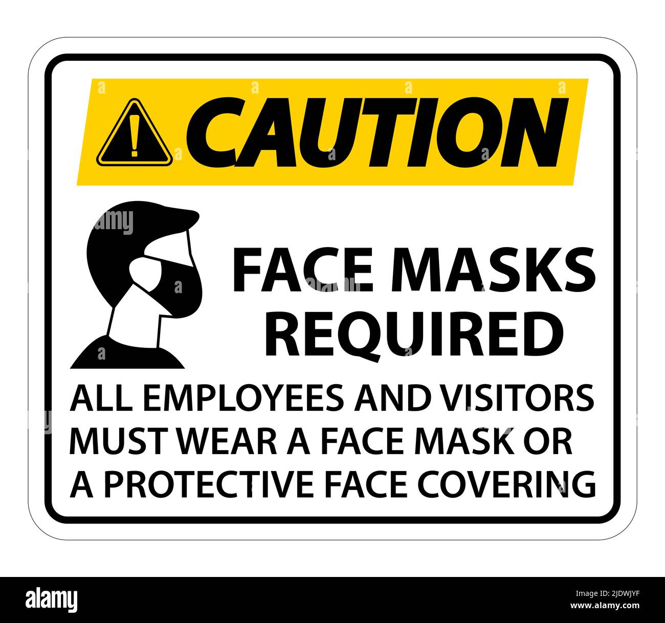 Caution Face Masks Required Sign on white background Stock Vector Image ...