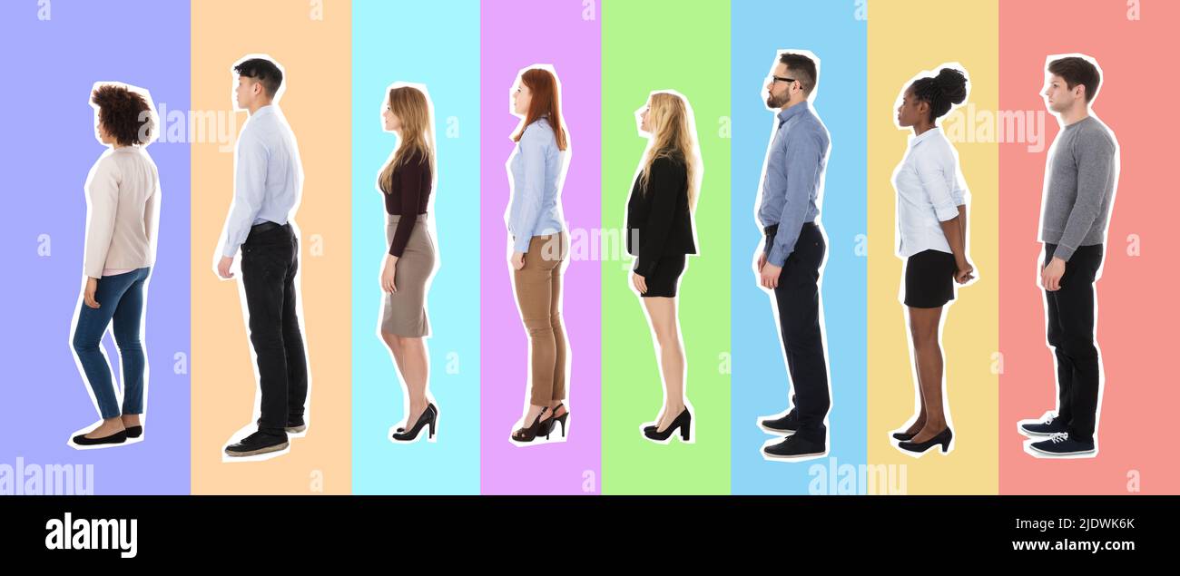 Group Of College Students Standing In Row Against White Background ...