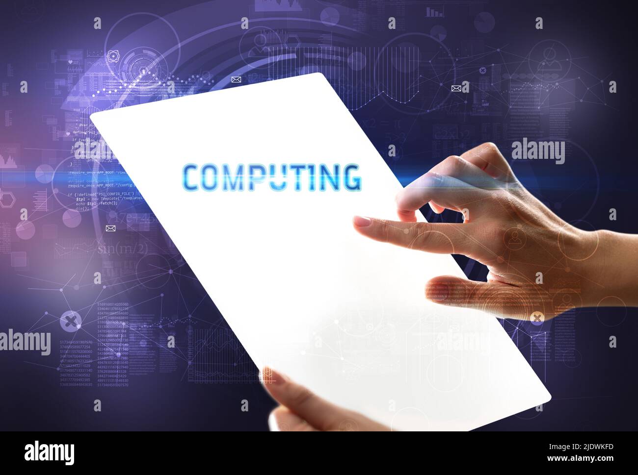 Hand holdig futuristic tablet , technology concept Stock Photo - Alamy