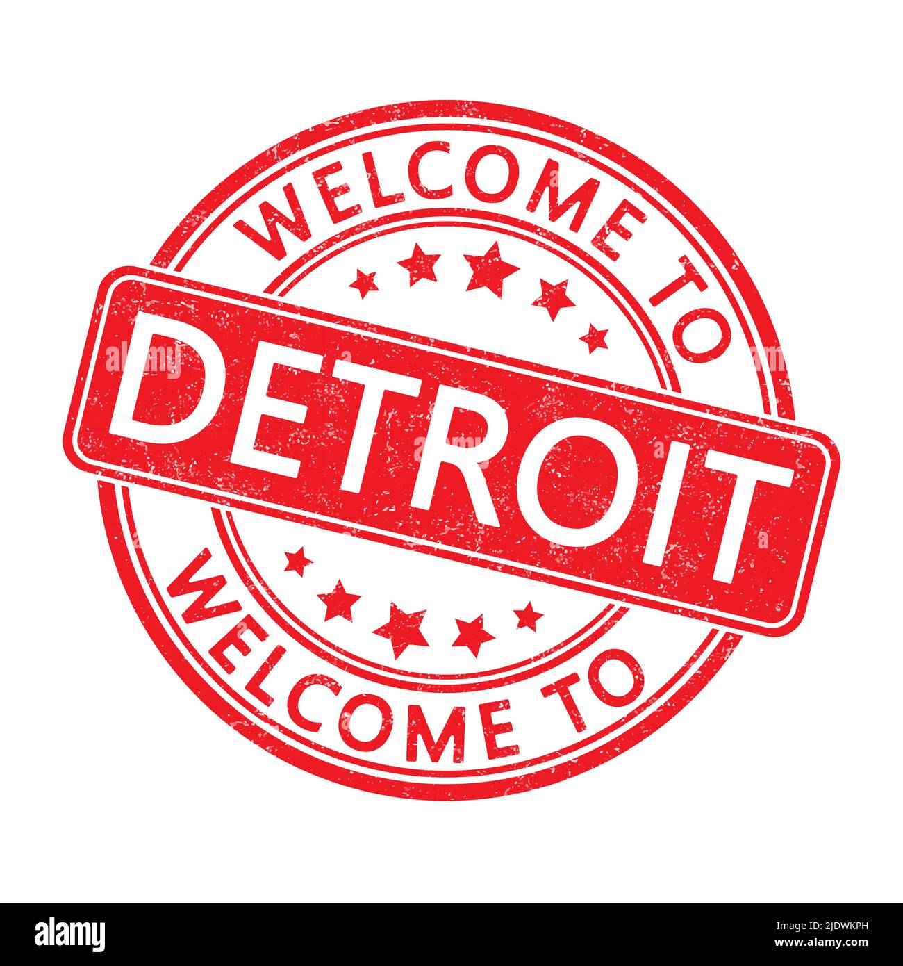 Welcome to Detroit. Impression of a round stamp with a scuff. Flat ...