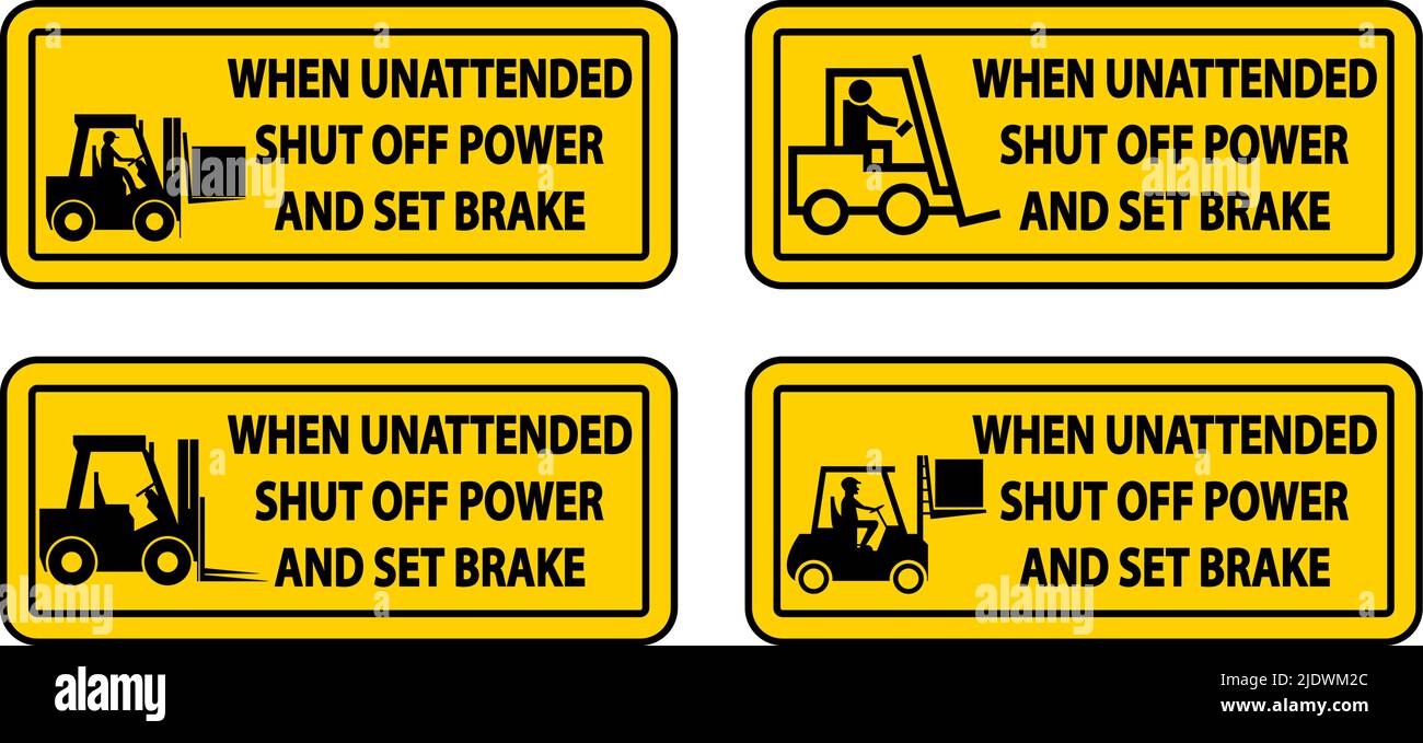 Shut Off Power and Set Brake Label Sign On White Background Stock ...