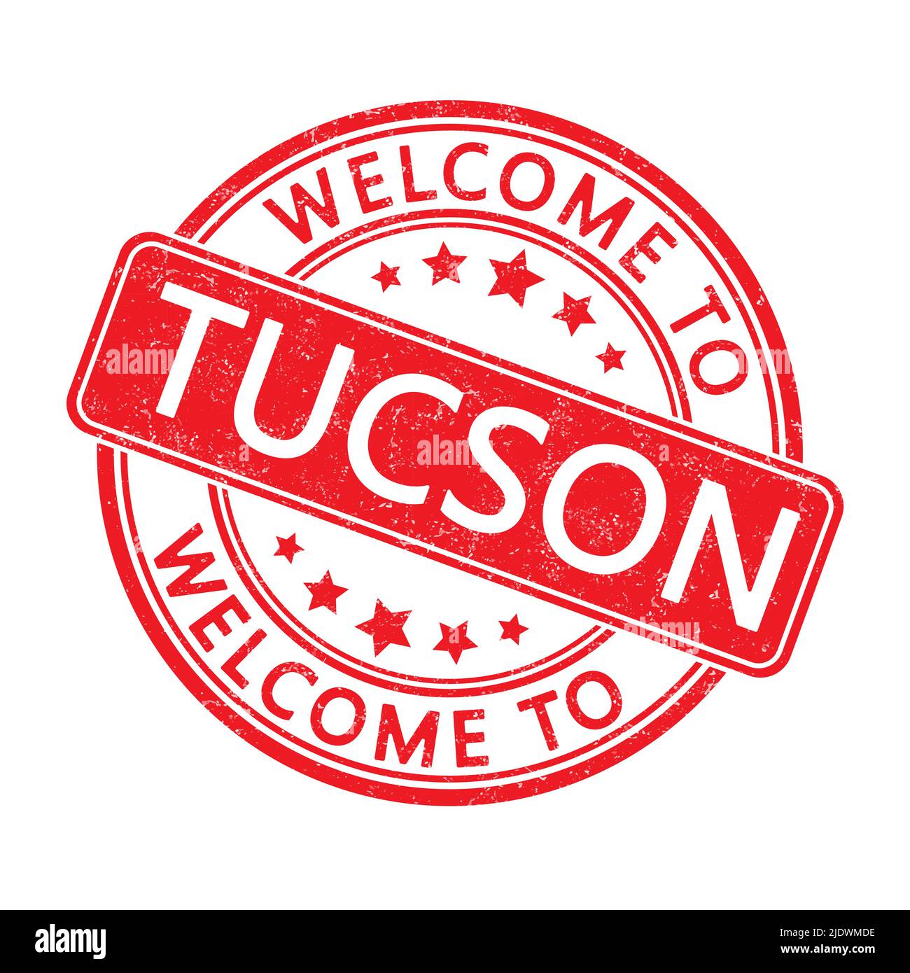 Welcome to Tucson. Impression of a round stamp with a scuff. Flat style ...