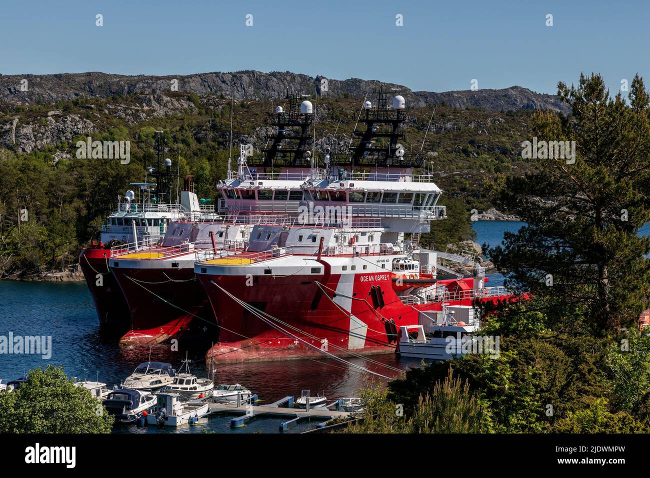 Offshore supply vessels Ocean Osprey and Ocean Falcon moored at Sotra ...
