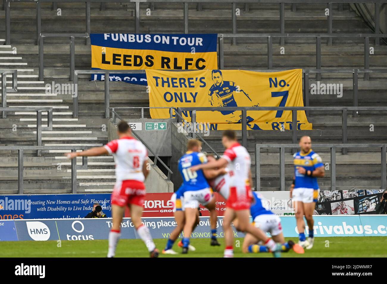 Tribute banner to Rob Burrow MBE on display in the away stand during ...