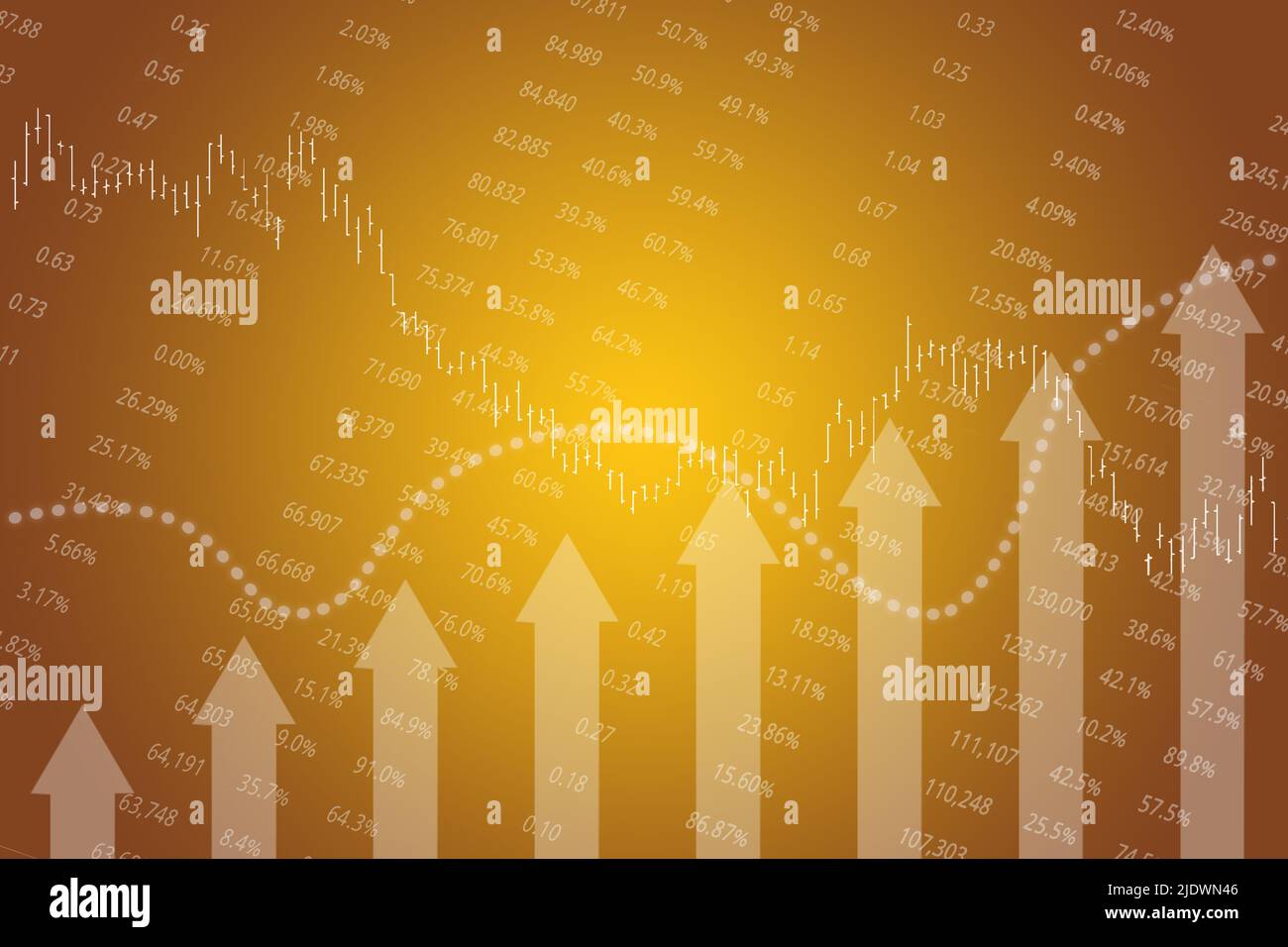 Yellow finance background with numbers, columns, lines, arrows. 3D ...
