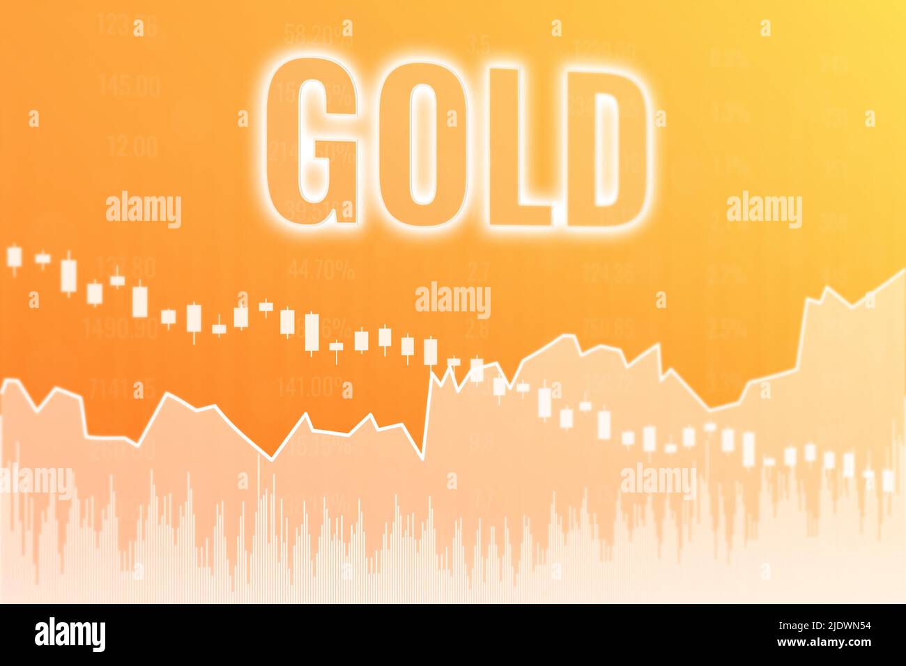 Word Gold on yellow finance background. 3D render, soft focus. Global ...