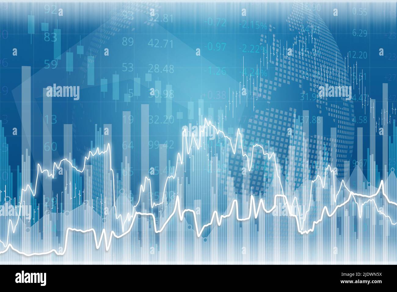 Blue finance background with bars, columns, lines, numbers. Stock ...