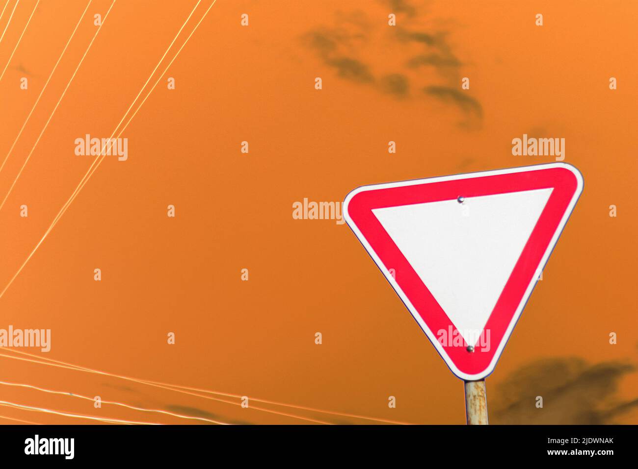 Red road sign isolated. Defocus blank empty triangle red warning road ...