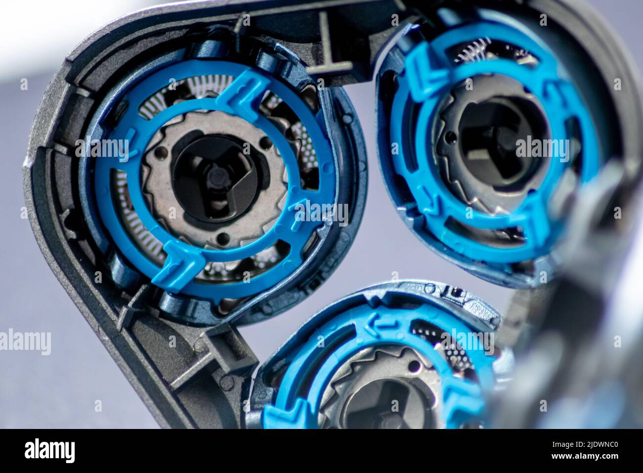 Macro close-up of electrical shaver blades triple technology for ...
