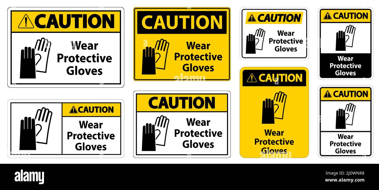 Caution Wear protective gloves sign on white background Stock Vector ...