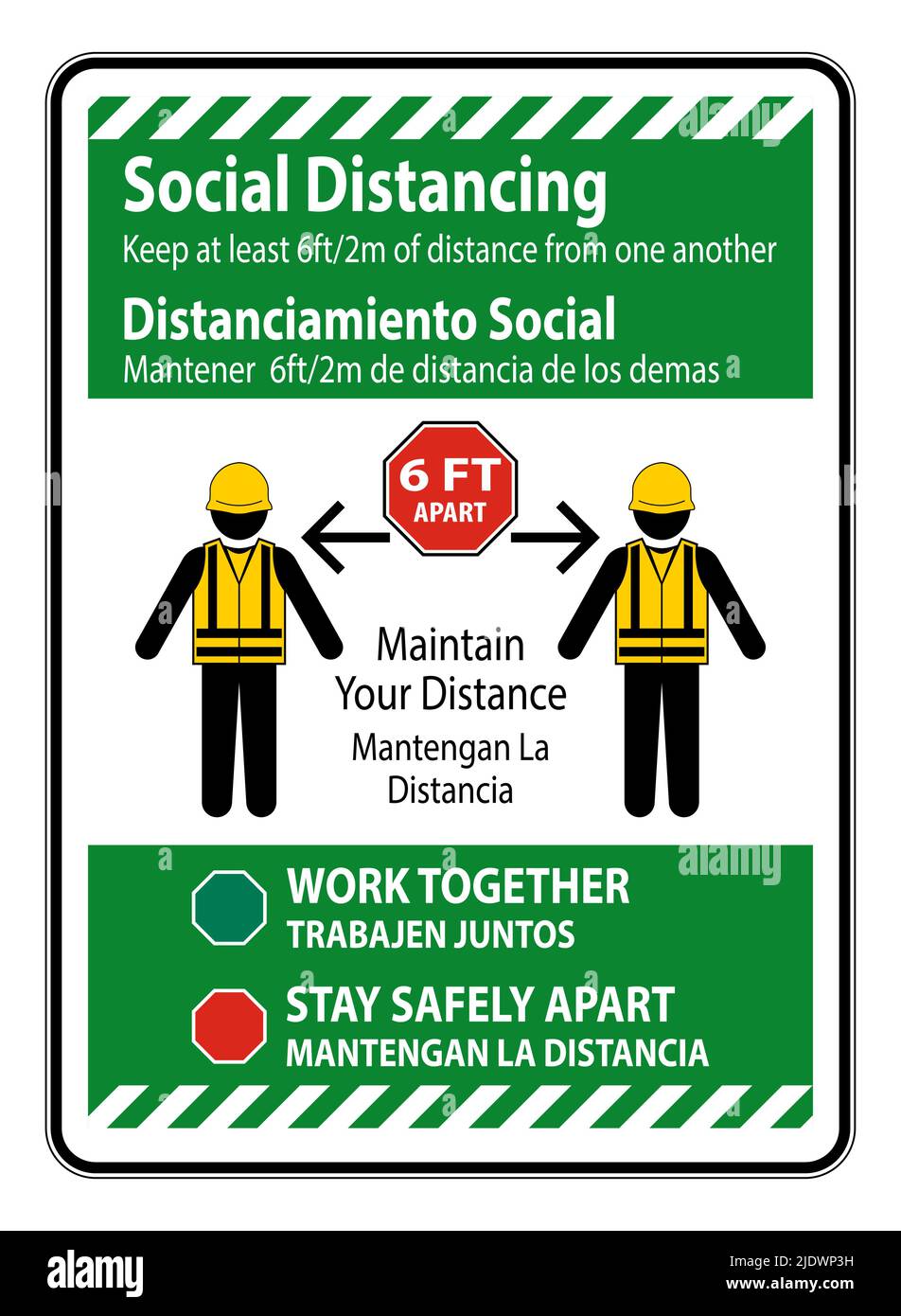 Bilingual Social Distancing Construction Sign Isolate On White ...
