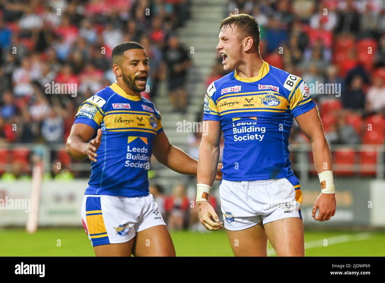 Harry Newman (3) of Leeds Rhinos celebrates his try Stock Photo - Alamy