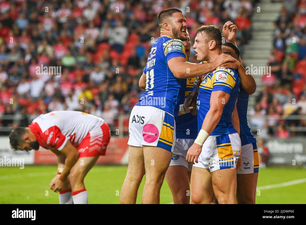 Harry Newman (3) of Leeds Rhinos celebrates his try Stock Photo - Alamy