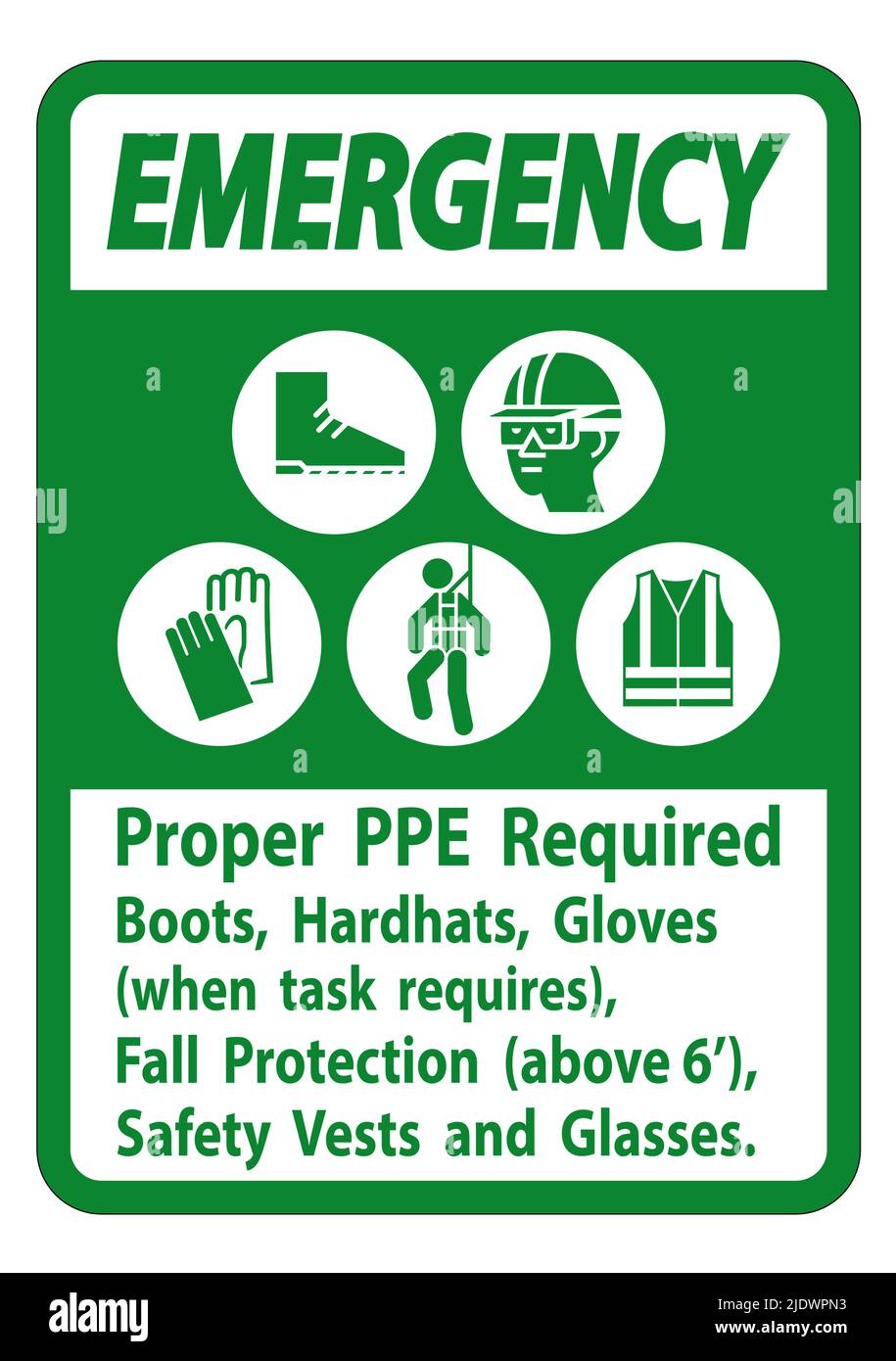 Emergency Sign Proper PPE Required Boots, Hardhats, Gloves When Task ... Emergency Sign Proper PPE Required Boots, Hardhats, Gloves When Task ...