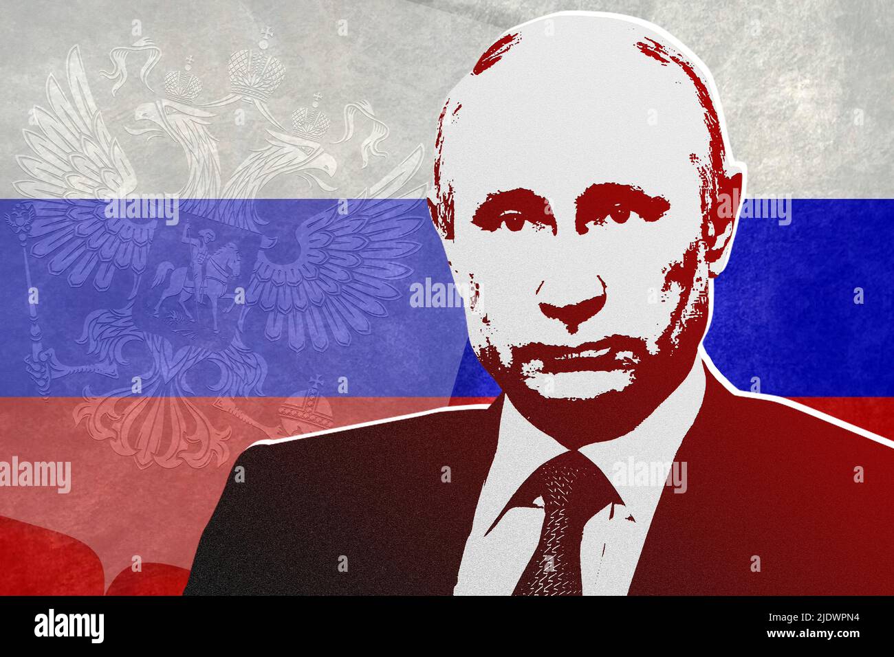 Vladimir Putin, Russia flag and coat of arms Stock Photo - Alamy