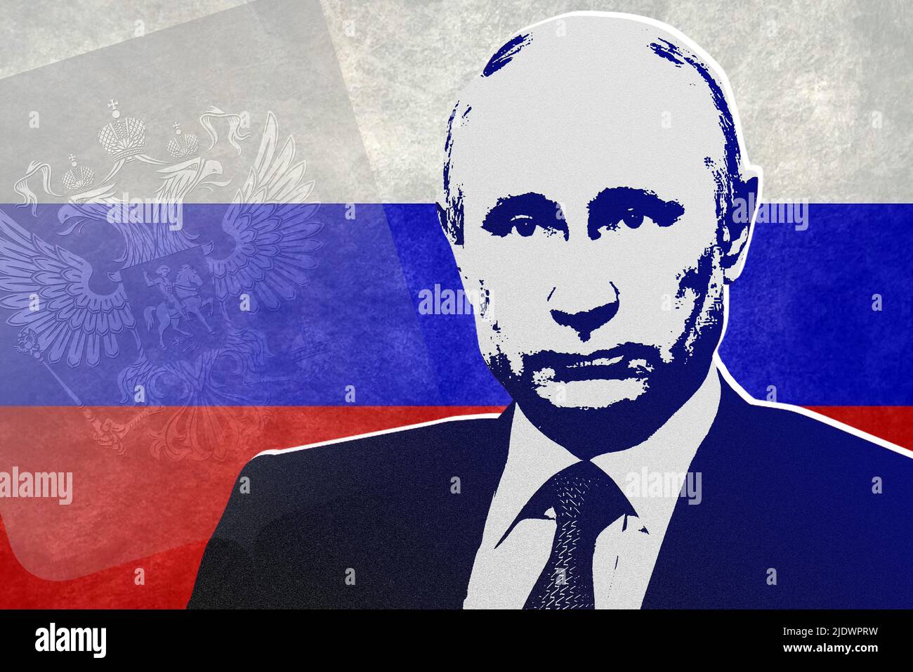 Vladimir Putin, Russia flag and coat of arms Stock Photo - Alamy