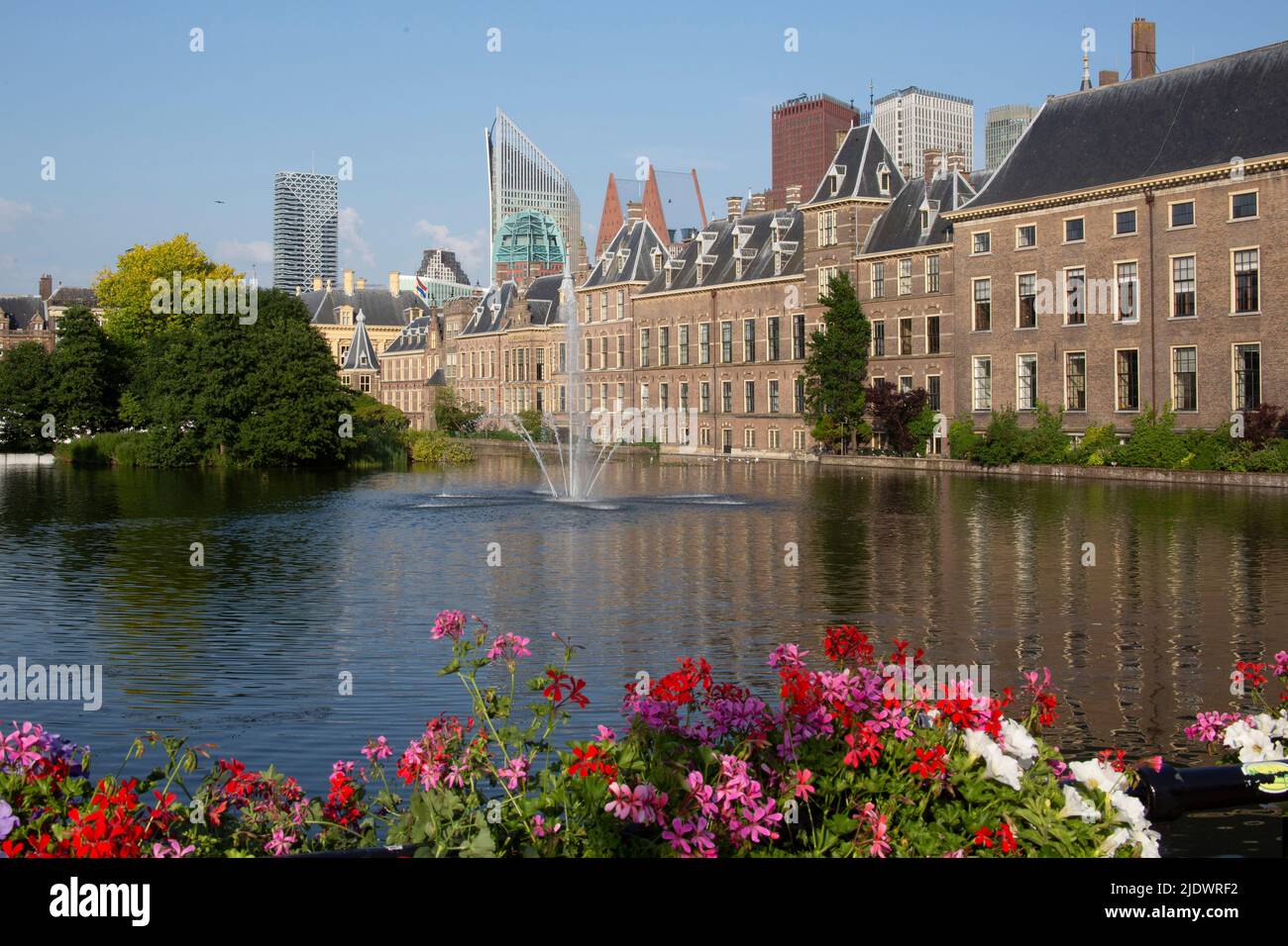 Old and new buildings overlooking the lake in the Hague - Den Haag ...