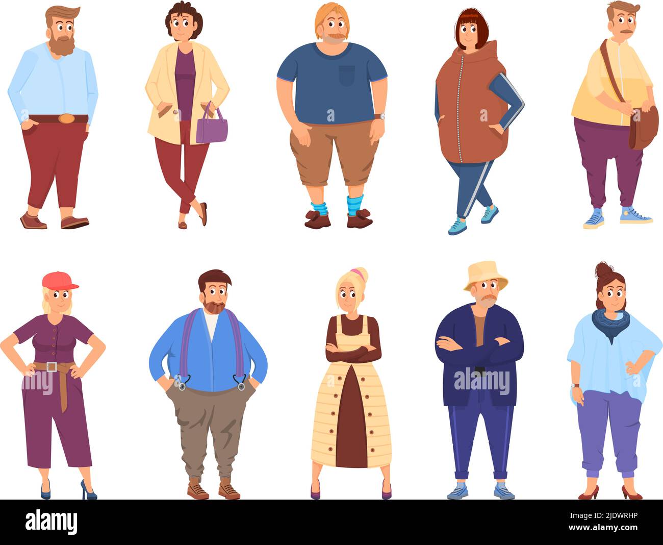 Plus size people. Chubby men and women, fatty group characters wear ...