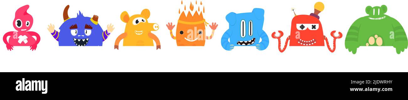 Monster banner. Funny creatures, cartoon monsters poster. Kids colorful ...