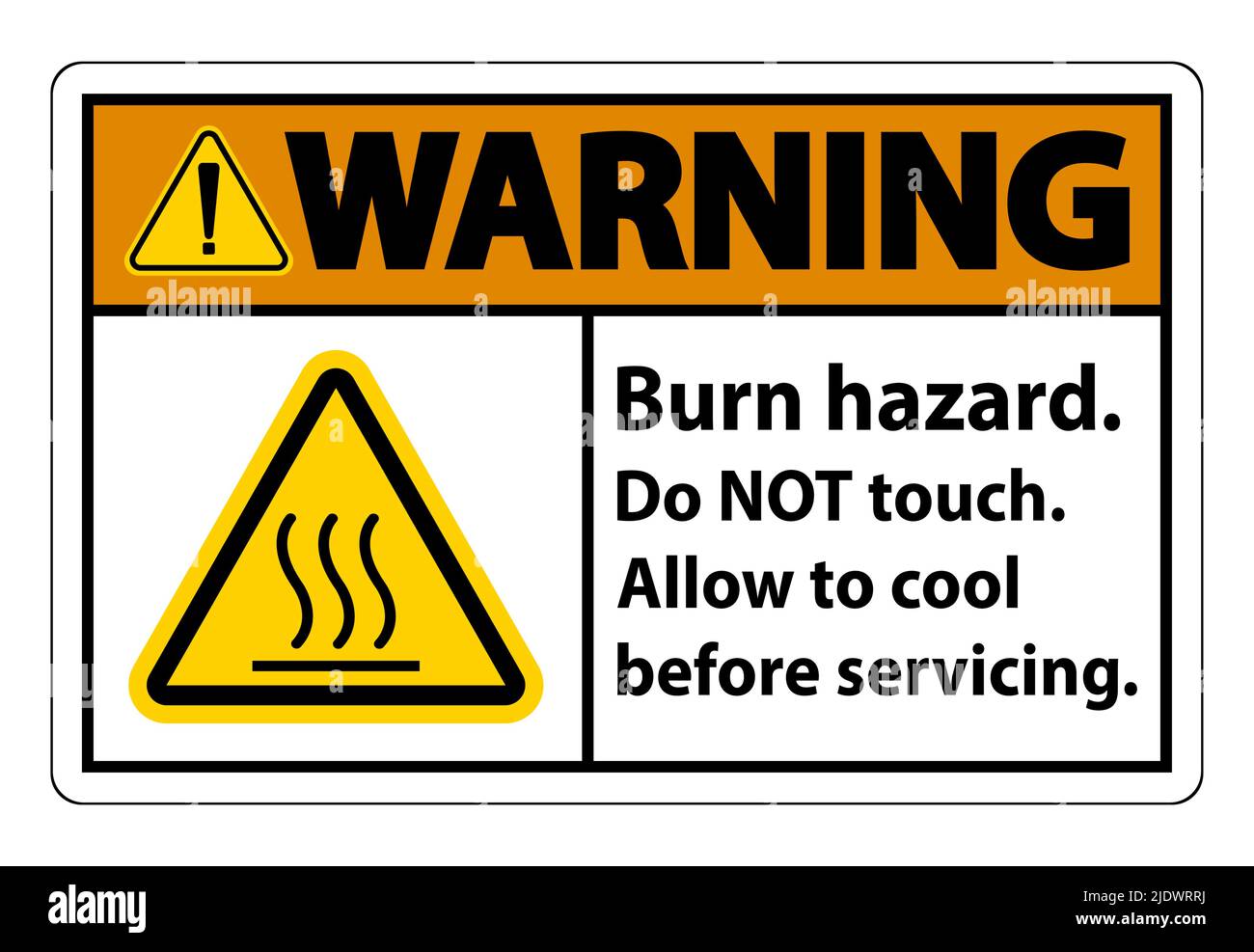 Warning Burn hazard safety,Do not touch label Sign on white background ...