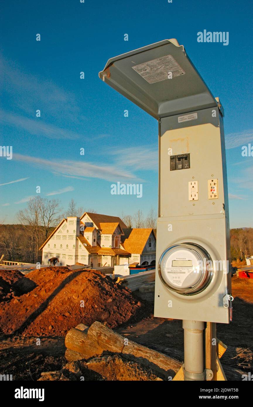 Temporary power outlets at home construction site of wood framing jobs ...