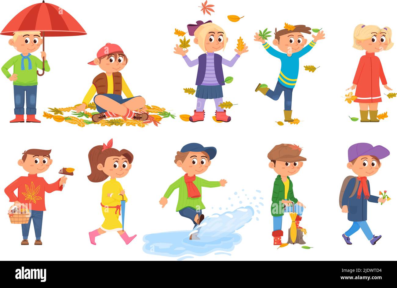 Kids in autumn. Outdoor children fall activity. Child gathering leaves ...