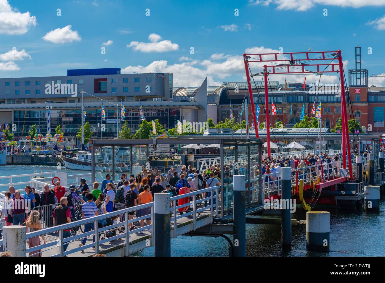Drawbridge aacross the Hoern, crowd of people, Kiel city, Kieler Week ...
