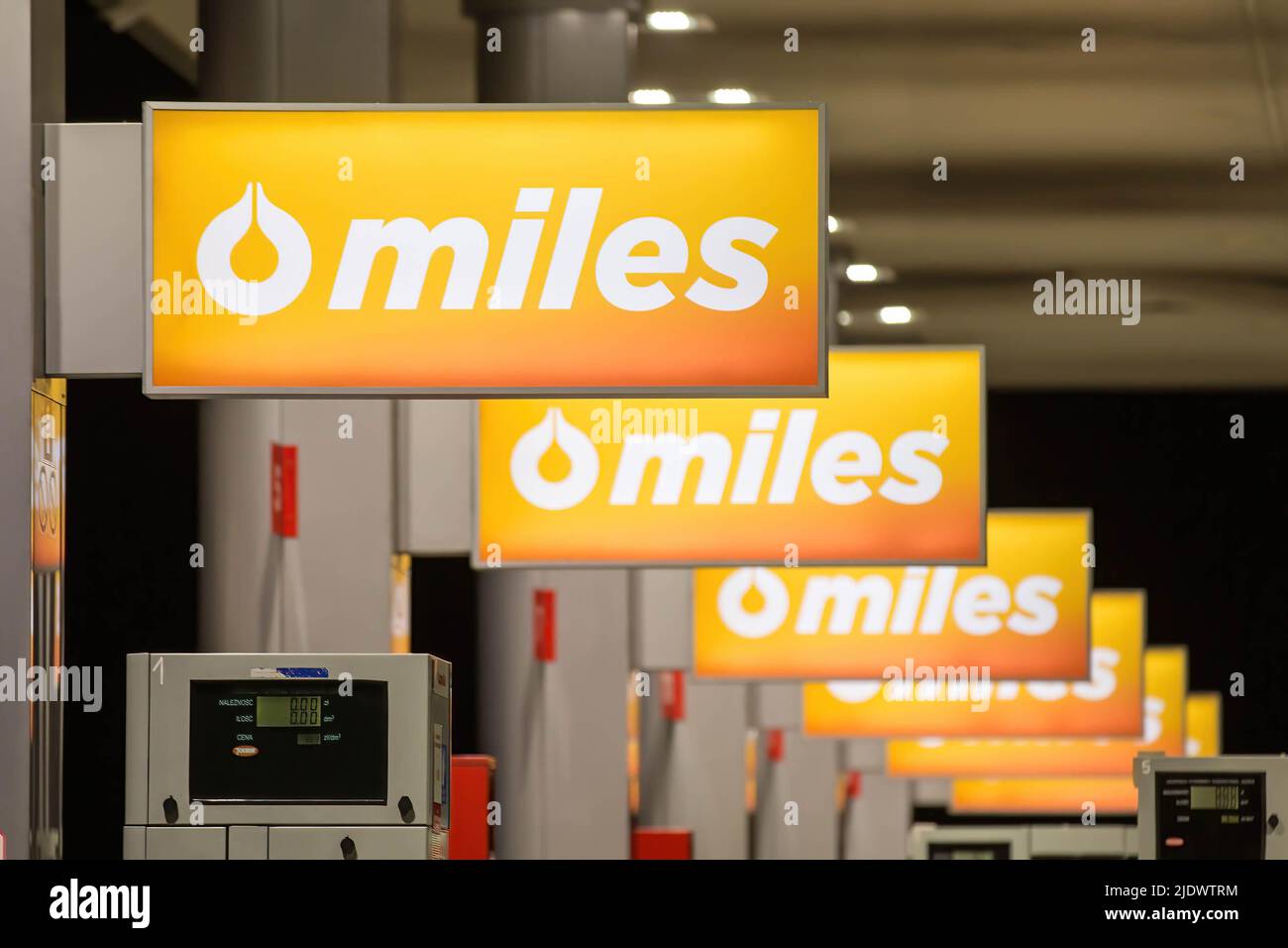 Mostki, Poland. 8th Apr, 2022. A view of logos of the improved fuels from the ''miles'' series ...