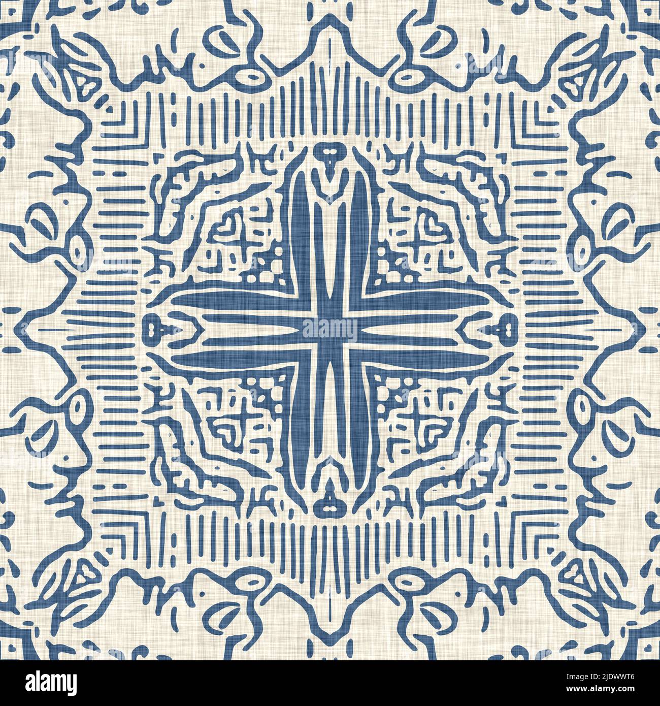 French blue linen effect geometric pattern. Classic 2 tone European ...